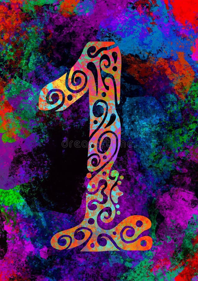 Set of Digital Hand-painted Multicolored Numbers, with Floral ...