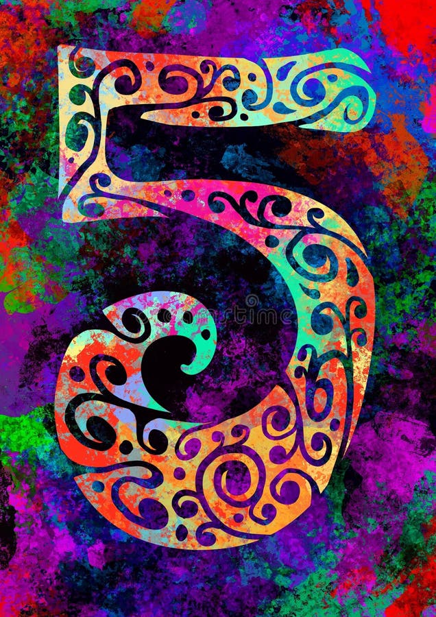 Set of Digital Hand-painted Multicolored Numbers, with Floral ...