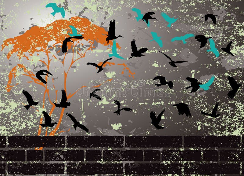 Grunge Abstract Bird Silhouette Raster Picture. Image: 9642119