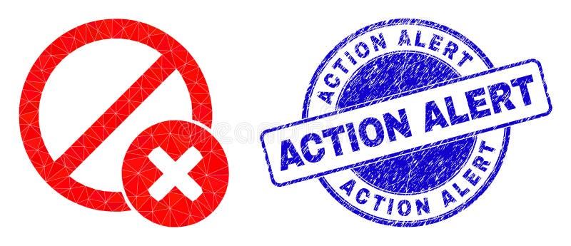 Grunge Action Alert Round Stamp and Wrong Cancel Polygonal Icon Stock ...