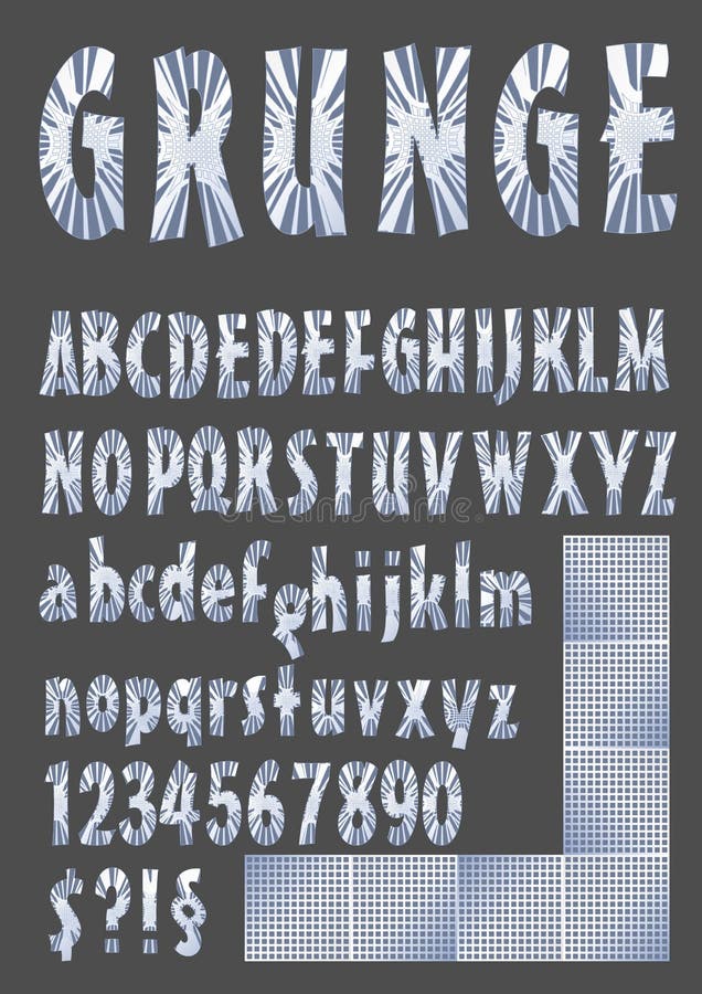 Grunge Alphabet in Metallic Design, Upper Case, Lower Case, Number ...