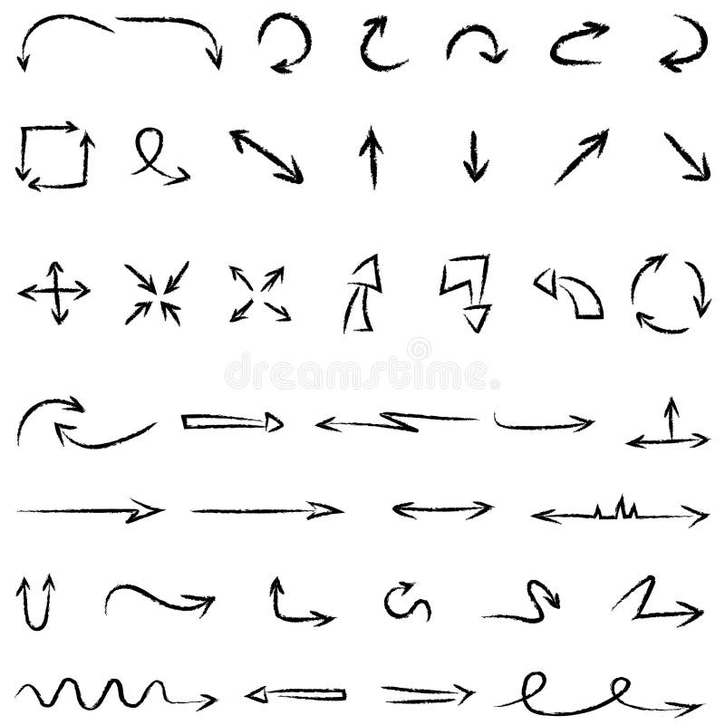 Grunge Arrows Set Hand Drawn Vector Arrows Stock Vector - Illustration ...