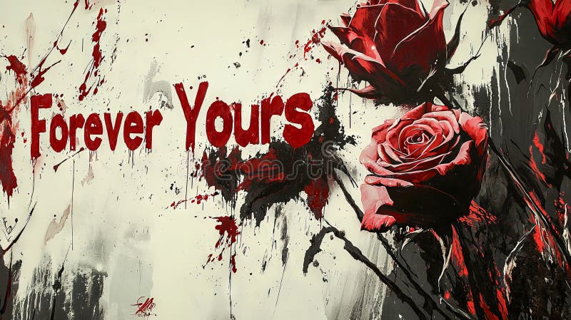 Grunge Art of Dramatic Red Roses with Forever Yours Text in Distressed ...