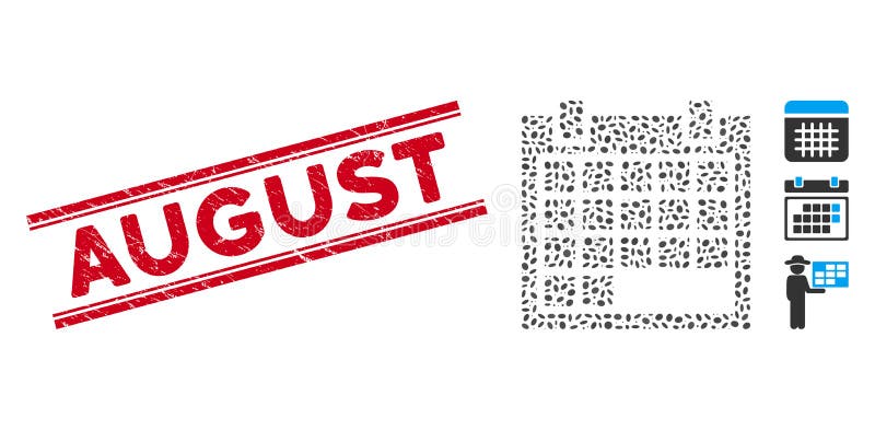 Grunge August Line Seal and Mosaic Calendar Icon Stock Illustration ...