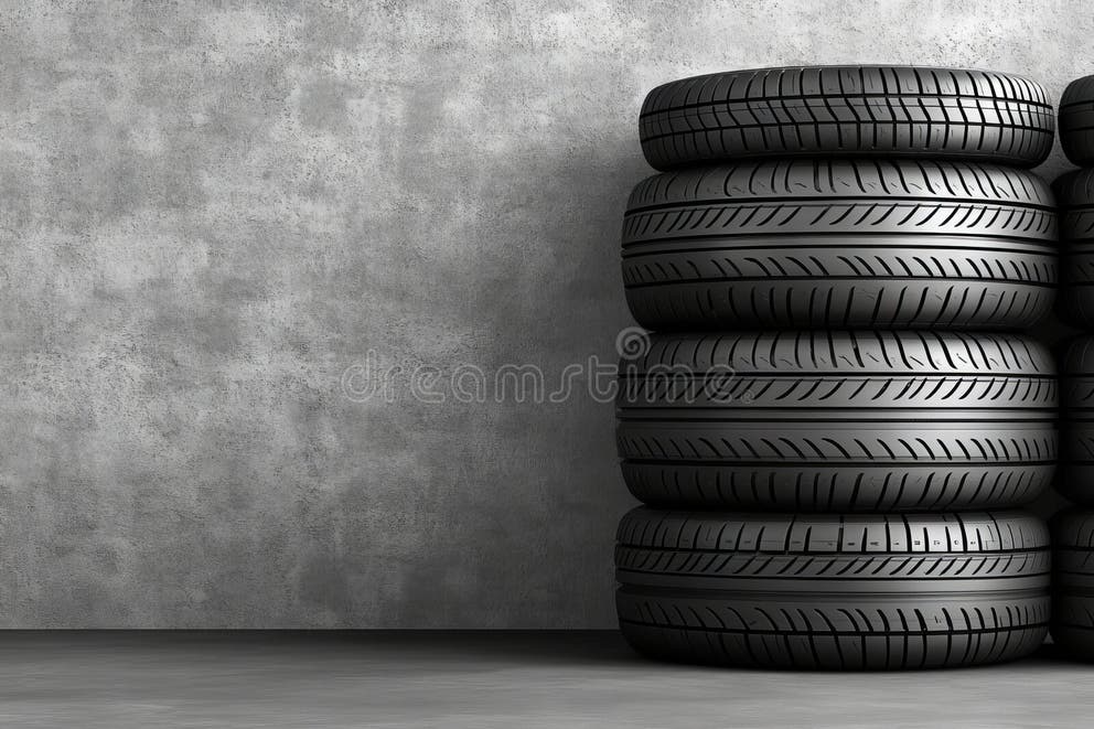 A Grunge Background Features a Stack of Tires and Available Copy Space ...