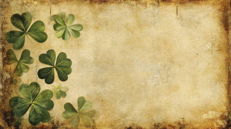 Grunge Background Featuring Shamrocks on Aged Paper Stock Illustration ...