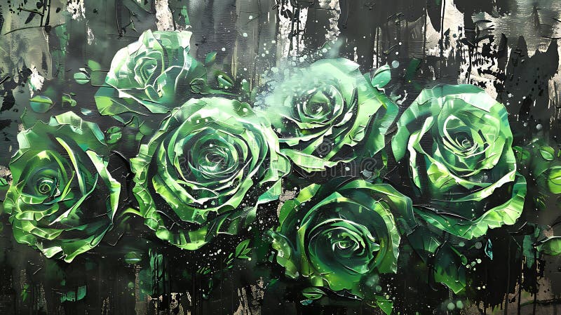 Grunge Background with Green Roses. Grunge Effect. Stock Illustration ...
