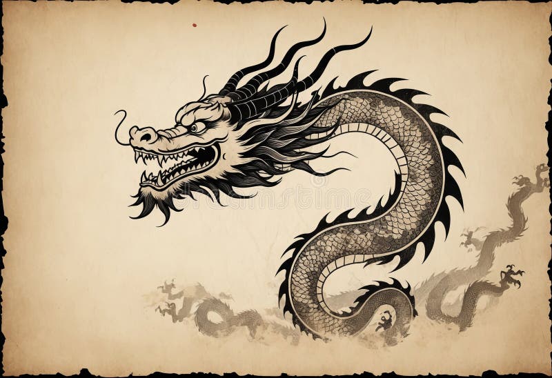 Grunge Background with Paper Texture and Chinese Dragon Stock ...