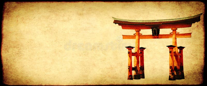 Grunge Background with Paper Texture and Torii Gate Stock Photo - Image ...