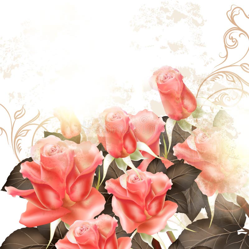 Grunge Background with Pink Roses for Design Stock Vector ...