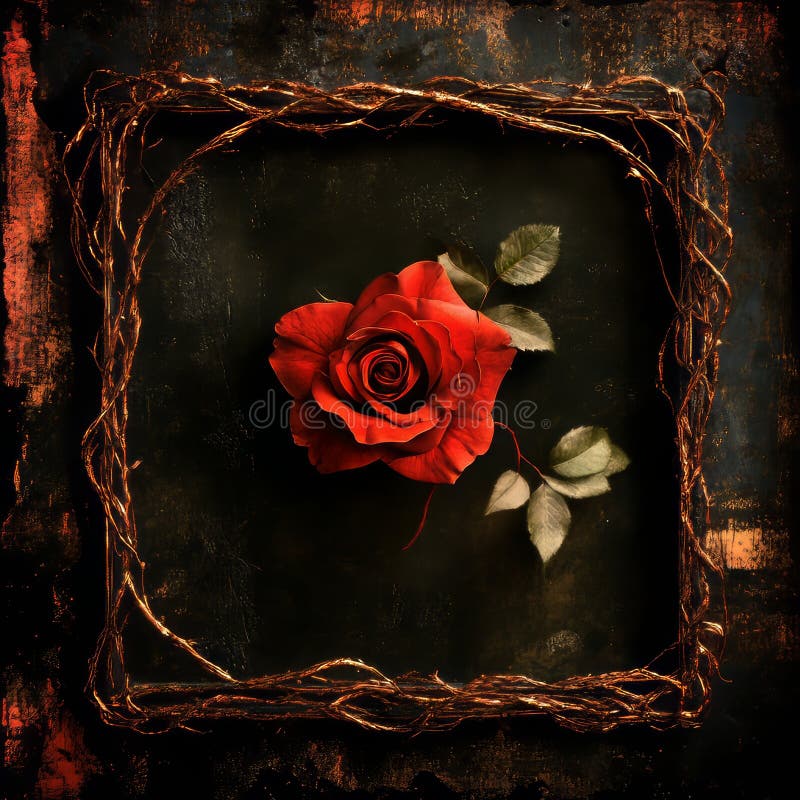 Grunge Background with Red Rose and Frame. Design Element Stock ...