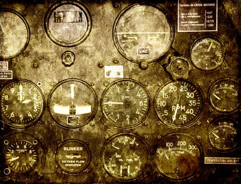 Grunge Background with Retro Control Panel in a War Plane Cockpit Stock ...