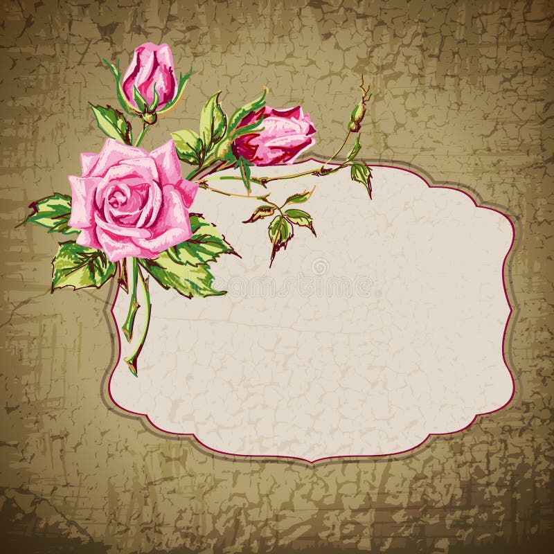 Grunge Background with Roses Stock Vector - Illustration of ornate ...