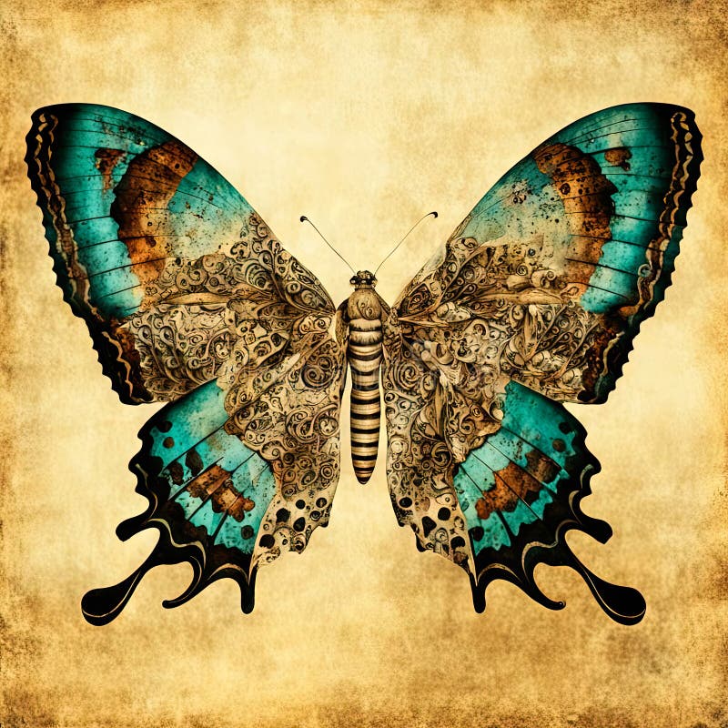 Grunge Background with Vintage Butterfly on Old Paper Stock ...