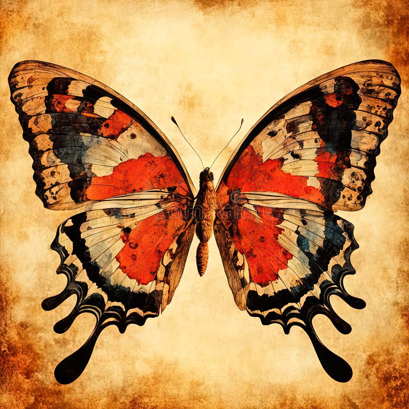 Grunge Background with Vintage Butterfly on Old Paper Stock ...