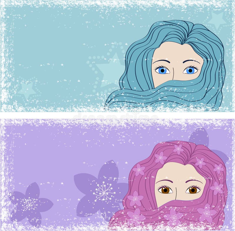 Grunge banners with girls stock illustration. Illustration of woman ...