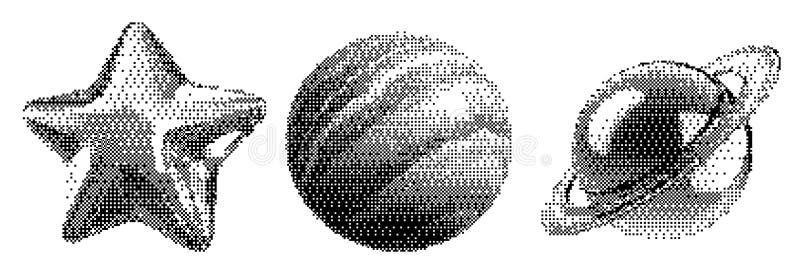 Grunge Bitmap Hearts and Chrome Texture Star on a Planet Mars Saturn ...