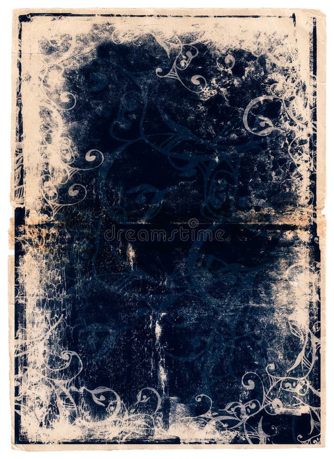Grunge Blue Book Page with Scrolls Stock Illustration - Illustration of ...