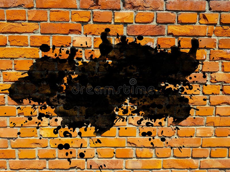 Grunge Brick Wall with Black Ink Splatter Splash Drops Brush Stroke Art ...