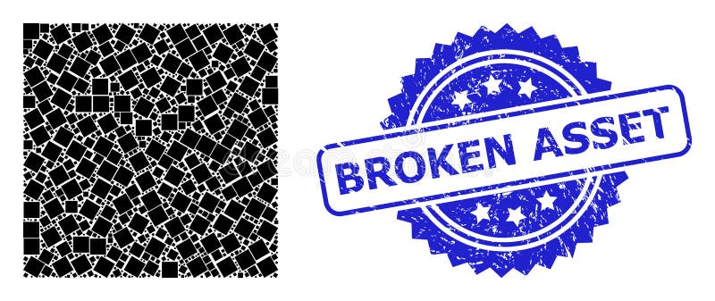 Grunge Broken Asset Seal Stamp and Recursive Square Shape Icon Mosaic ...