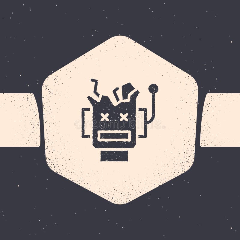 Grunge Broken Robot Icon Isolated on Grey Background. Artificial ...