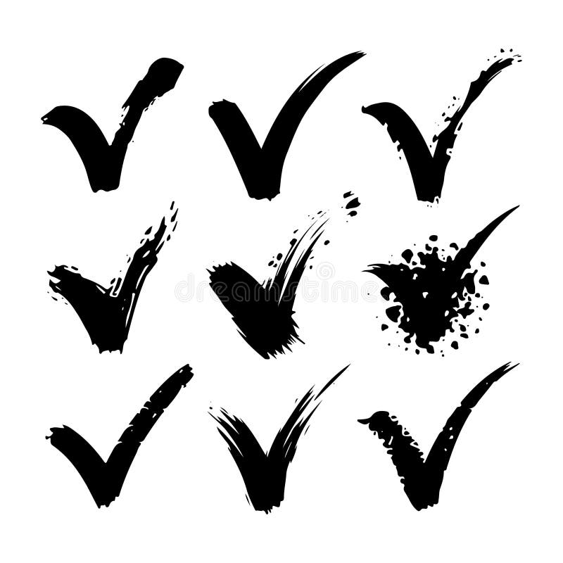Grunge Brush Check Mark Set. a Rough Hand-drawn Check Mark with a ...