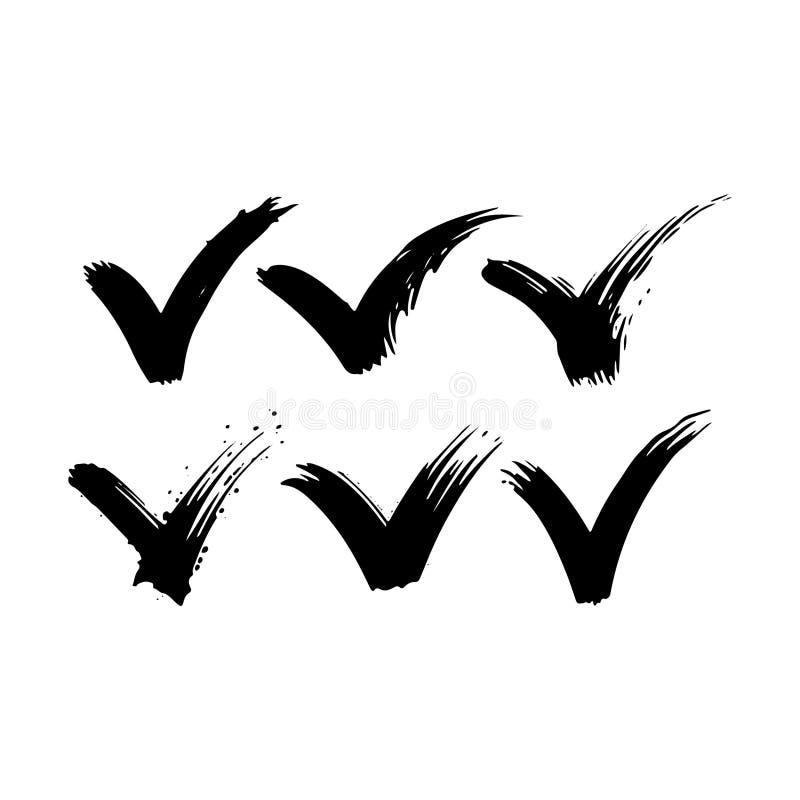 Grunge Brush Check Mark Set. a Rough Hand-drawn Check Mark with a ...