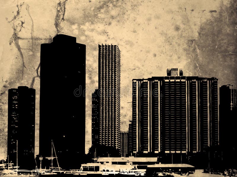 Grunge Buildings in Chicago Stock Illustration - Illustration of dark ...