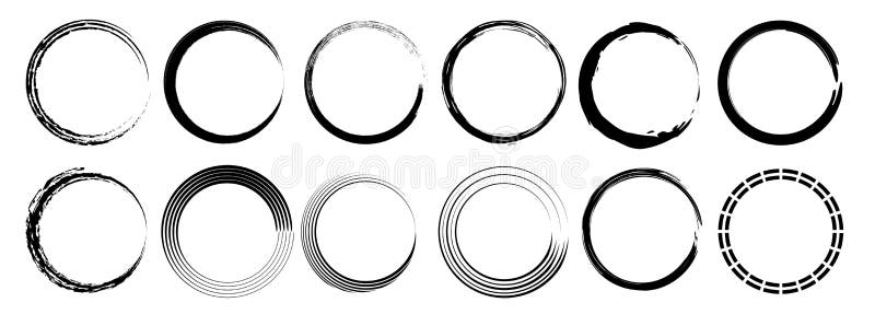 Grunge Circle Frames. Abstract Set of Hand Drawn Round Frames Isolated ...