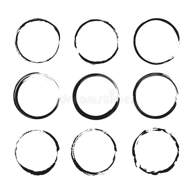 Grunge Circle Frames. Nine Black Outlines. Hand-drawn Vector. Abstract ...