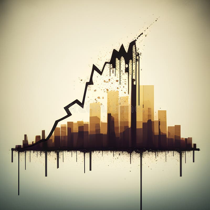 Grunge City Background with High Skyscrapers and Falling Graph Stock ...