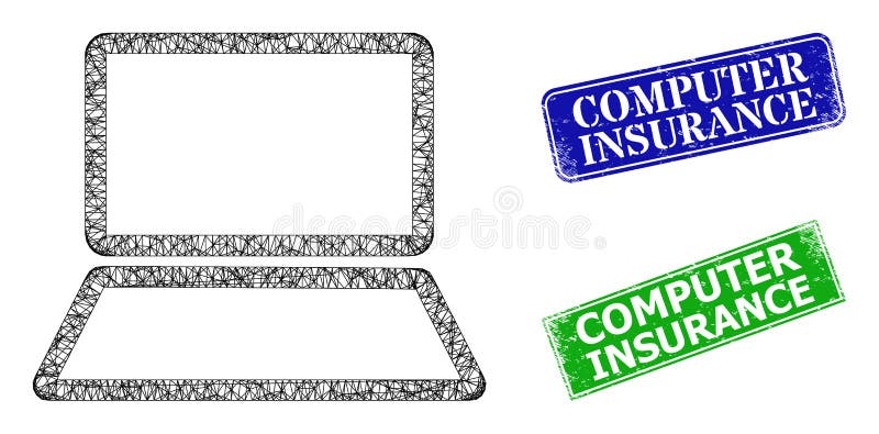 Grunge Computer Insurance Seals and Triangular Mesh Laptop Computer ...