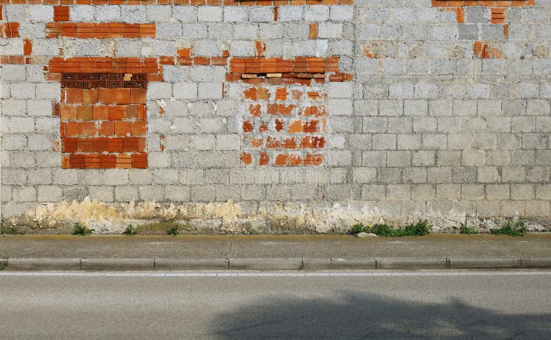 Grunge Concrete Block Wall with Bricks Walled Windows. Concrete ...