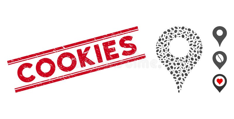Grunge Cookies Line Stamp with Mosaic Map Marker Icon Stock ...