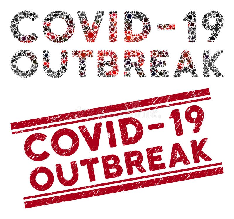 Grunge Covid-19 Outbreak Red Seal and Coronavirus Mosaic Text Stock ...