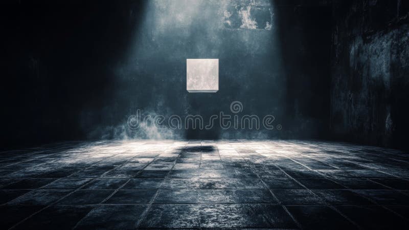 Grunge Cube in Dark Room with Spotlight Stock Illustration ...
