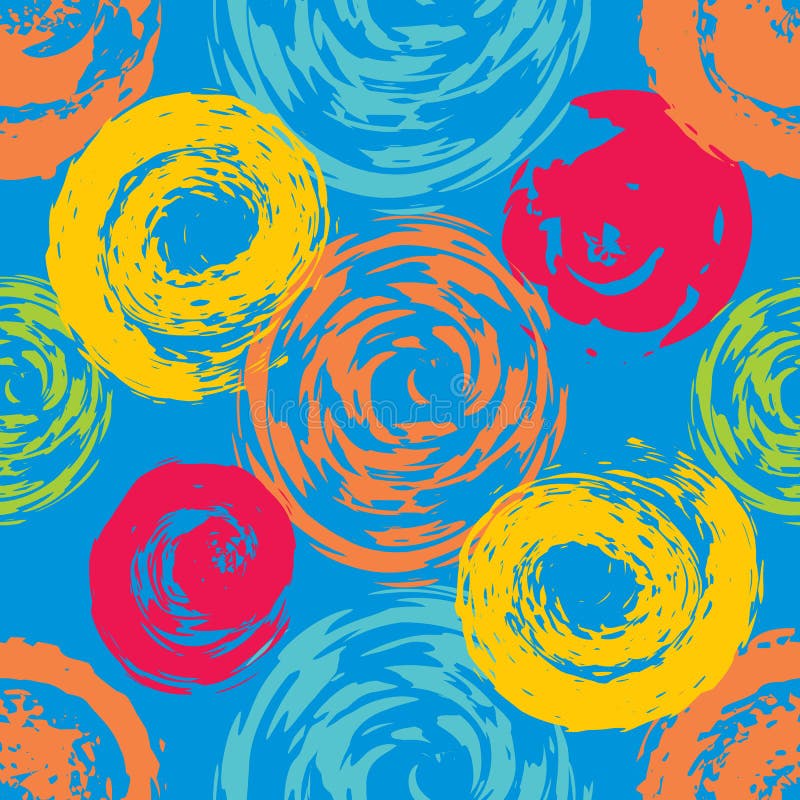 Grunge Cute Summer Hand Drawn Circular Element Seamless Pattern on Blue ...