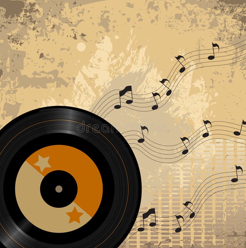 Abstract Music Background with Vinyl Record and Notes Stock Vector ...