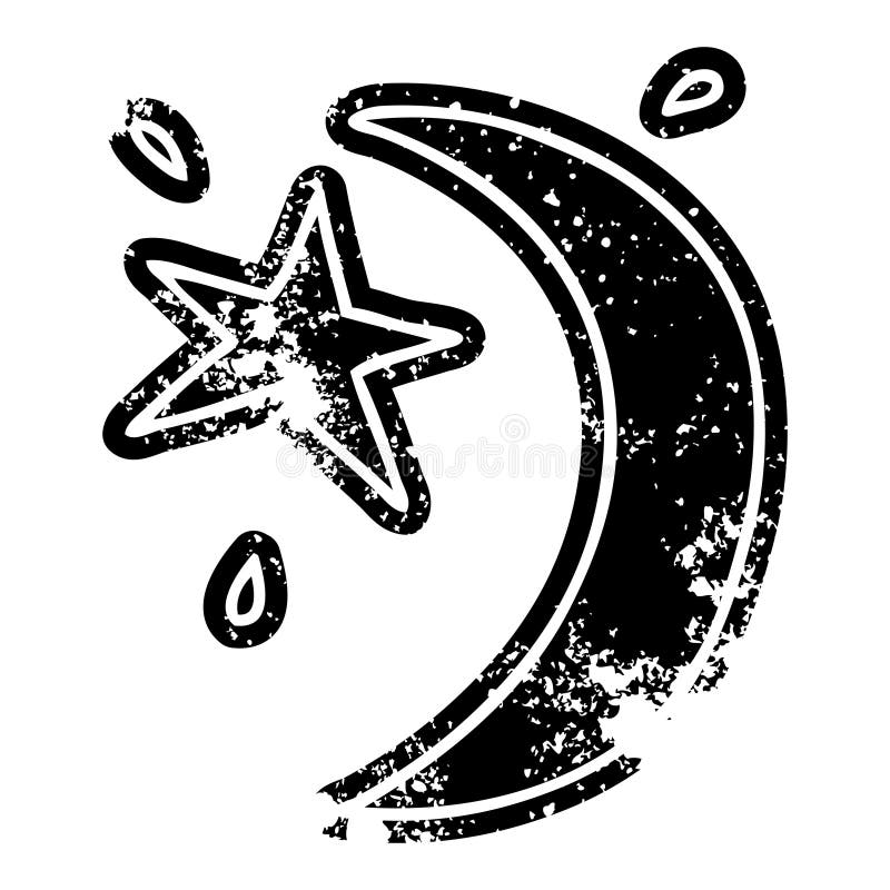 Grunge Distressed Icon of the Moon and a Star Stock Vector ...