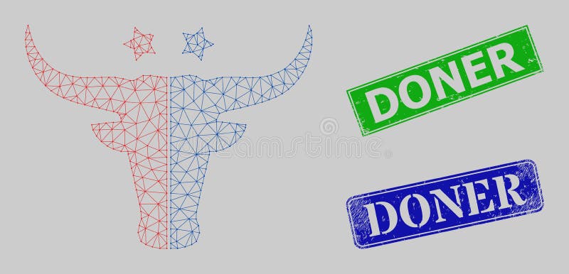 Grunge Doner Stamp Seals and Polygonal Mesh American Beef Logo Icon ...