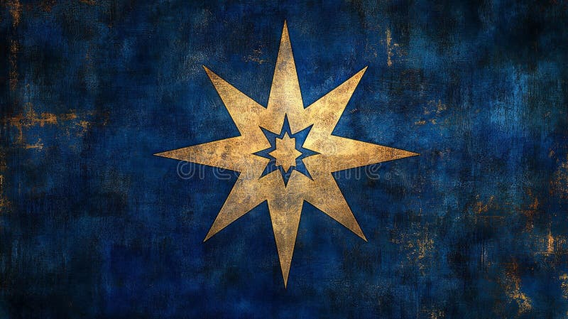 Grunge Eight-Pointed Gold Star on Blue Textured Background Stock ...
