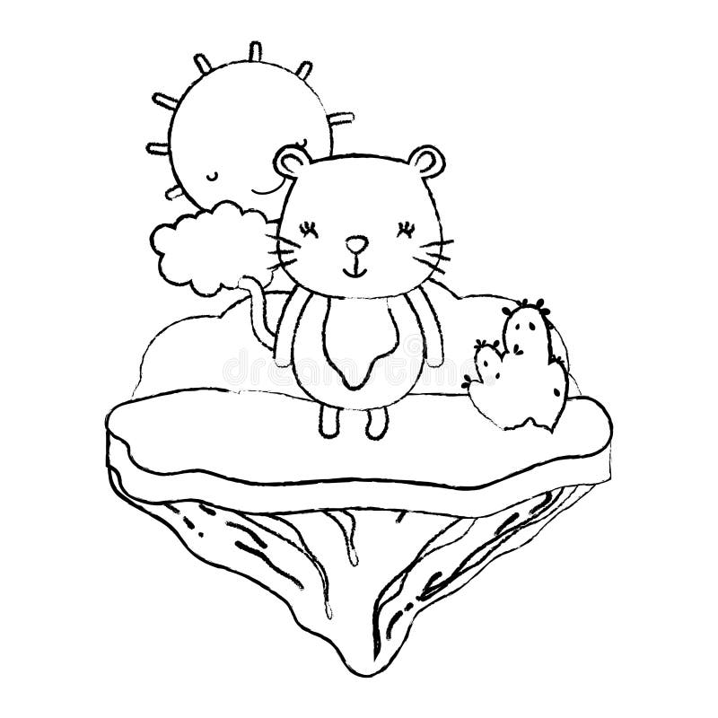 Grunge Female Mouse Animal in the Float Island Stock Vector ...