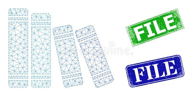 Grunge File Seals and Triangular Mesh Books Icon Stock Vector ...