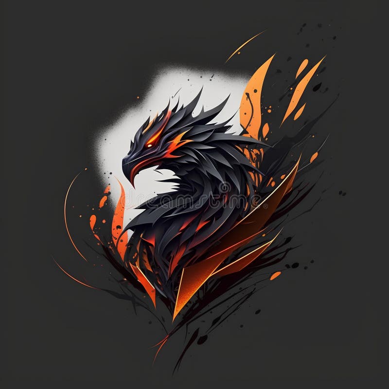 Grunge Fire Dragon on a Black Background, Abstract Vector Illustration ...
