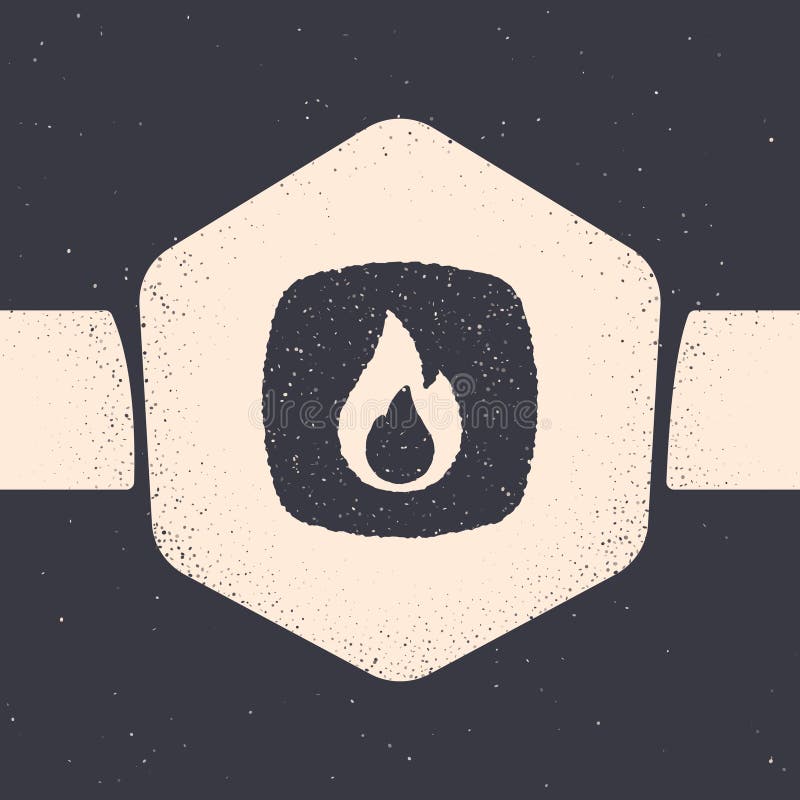 Grunge Fire Flame Icon Isolated on Grey Background. Monochrome Vintage ...