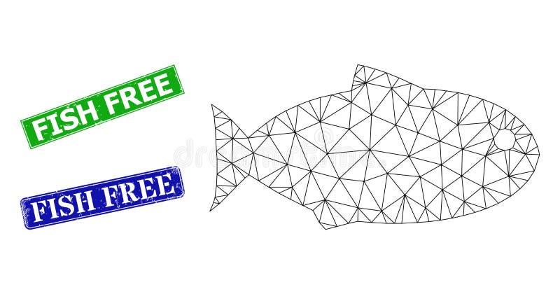 Grunge Fish Free Stamps and Triangular Mesh Fish Icon Stock Vector ...