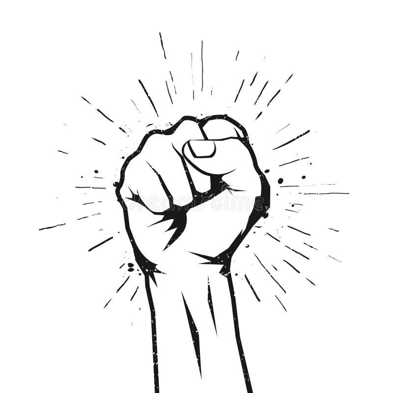 Handdrawn Grunge Fist Raised. Protest or Rebel Concept Stock Vector ...