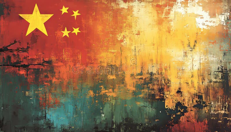 Grunge Flag of China, Abstract Painted Texture Background, Distressed ...