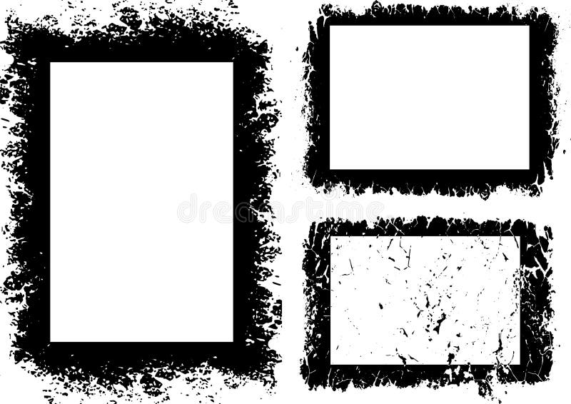 Grunge Frame Design Set, Rectangular Frames with Cracked and Distressed ...