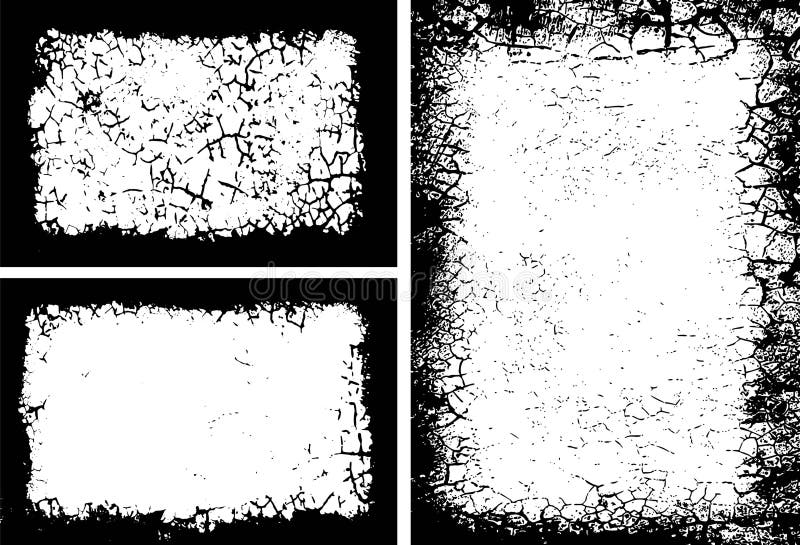 Grunge Frame Design Set, Rectangular Frames with Cracked and Distressed ...